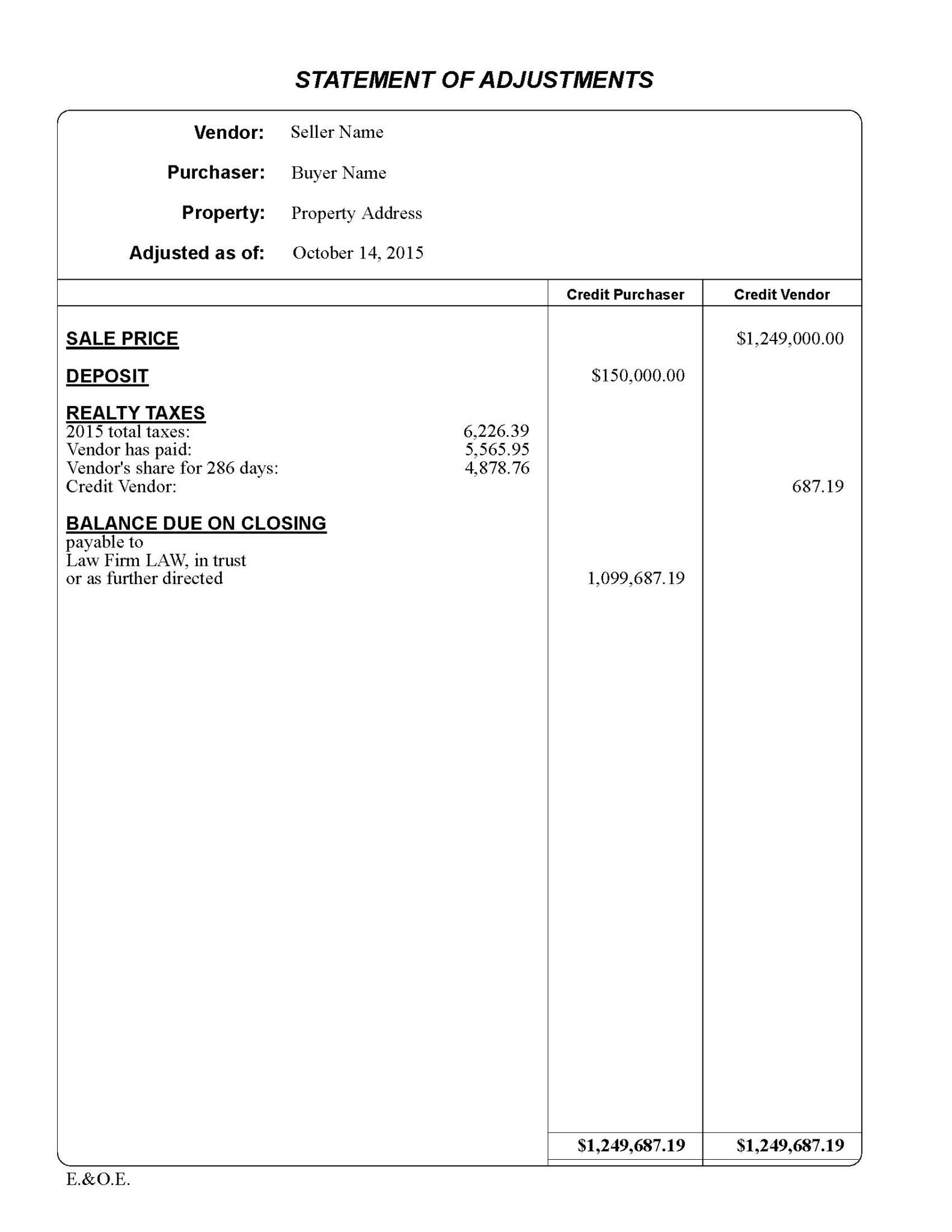 What is a Statement of Adjustments? - Lexpand Help Centre